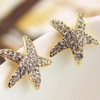 Lovely Cute Rhinestone Star Stud Earrings on Luulla